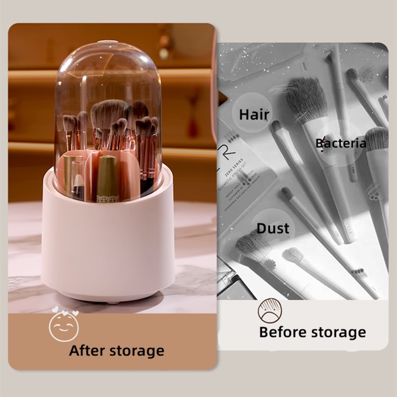 360 Rotary Makeup Brush Storage Box With Cover Dust Proof Large ...