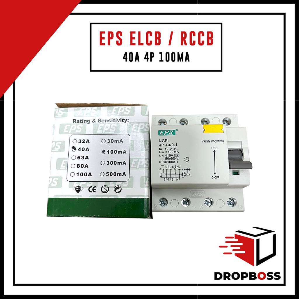EPS ELCB RCCB 2 POLE 4 POLE (6KA) ELCB 20A 40A 63A RESIDUAL CURRENT CIRCUIT BREAKER AUTOMATIC ...